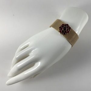 Monet | Jewelry | Monet Bracelet Gold Tone Mesh Red Vintage Gift | Poshmark